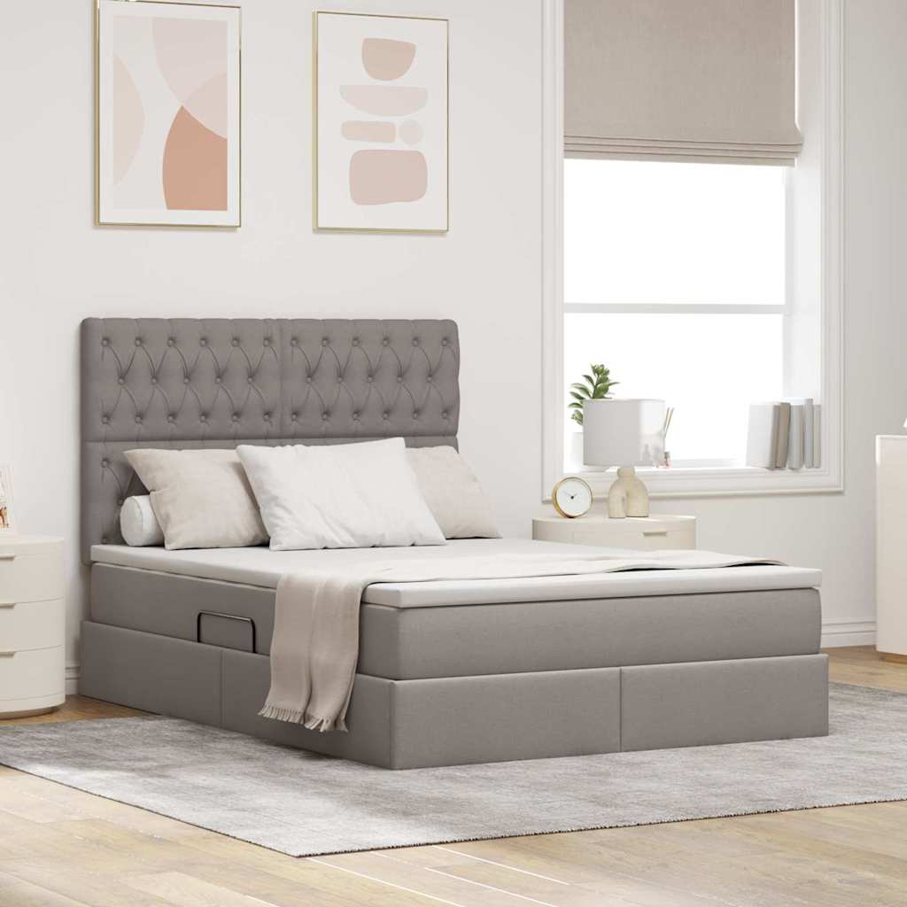 Lit avec rangement et matelas Taupe 140 x 200 cm tissu | Leroy Merlin