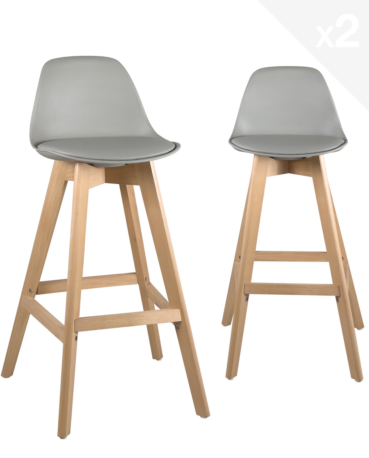 Lot de 2 chaises de bar scandinaves hauteur 67cm dossier coussin simili ...