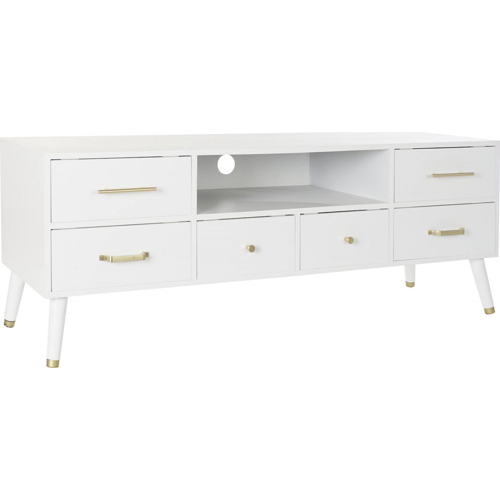 Meuble TV blanc crème bois métal élégant et pratique 140 x 40 x 52 cm ...