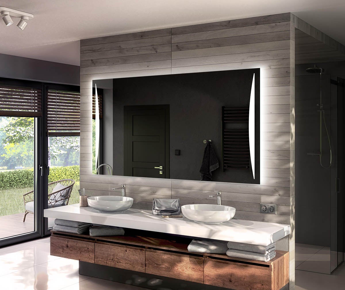 Miroir LED Éclairé Par Batterie Illumination Salle de Bain (120x90cm ...