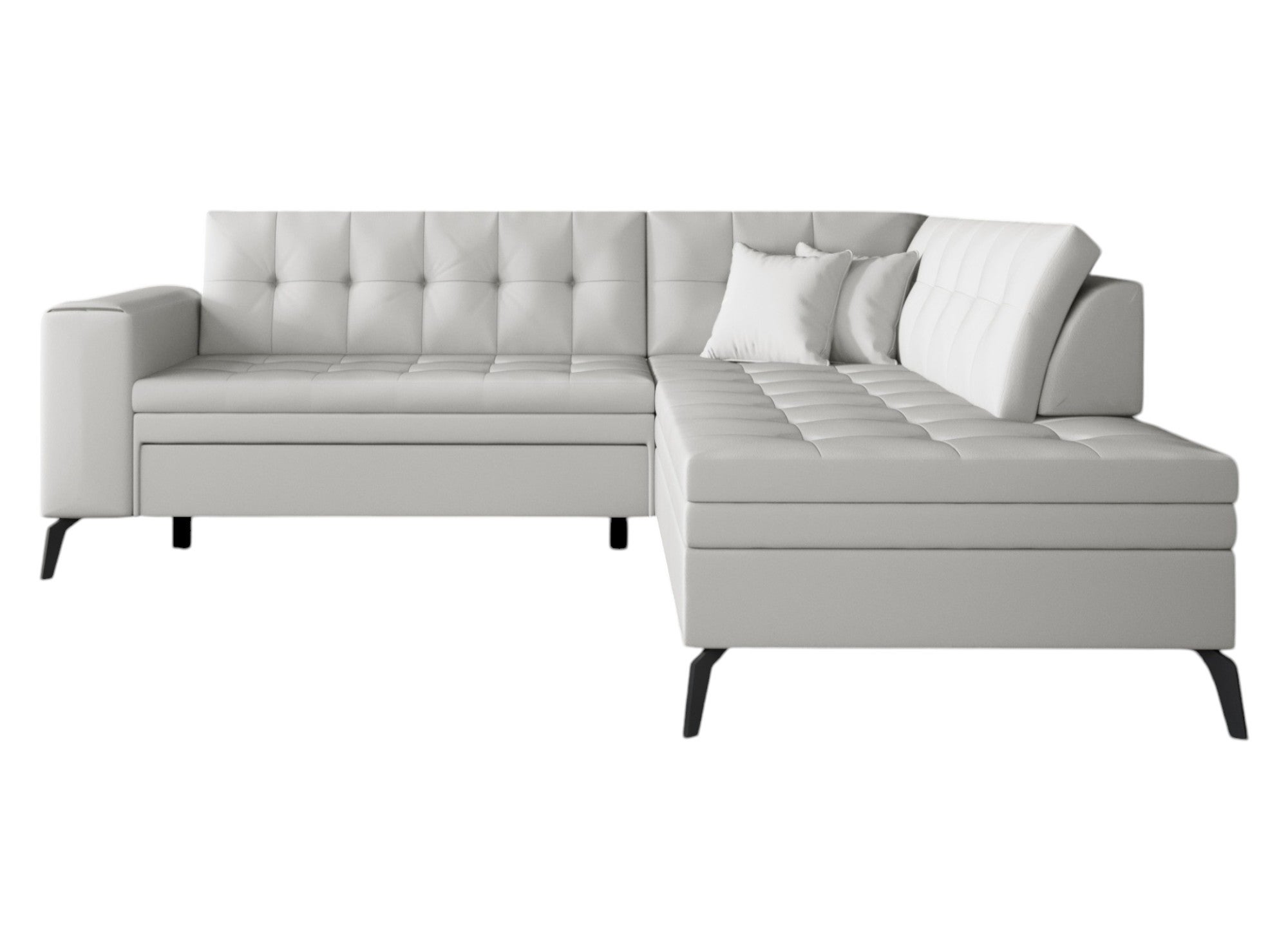 Canapé convertible capitonné angle droit simili cuir blanc Larry 260cm ...