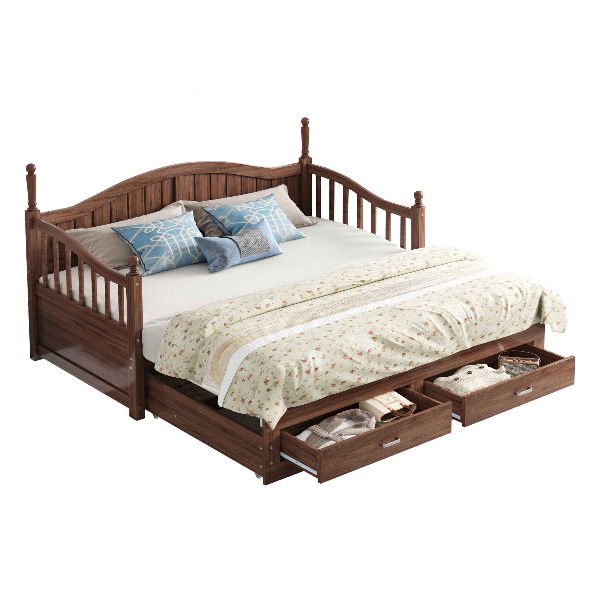 Canapé-lit gigogne 90/180 x 190 cm, avec colonnes romaines, dossier et accoudoirs incurvés ...