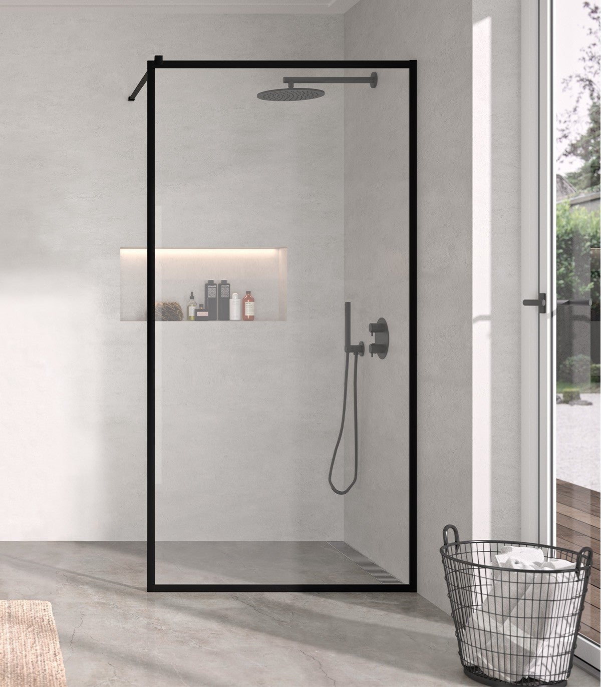 Panel de ducha Fija Enmarcado Mod. Fresh Negro Mate - 110cm FR103 05 ...