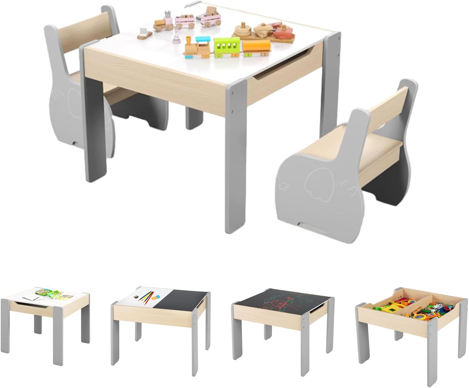 Mesa infantil con silla para 3-6 años, 4 en 1 mesa de actividades con ...