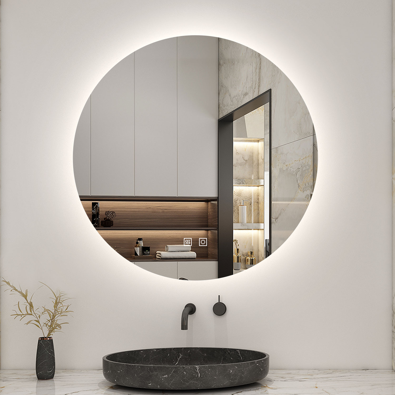 AICA LED Miroir lumineux rond 70cm 3 couleurs + anti-buée + dimmable ...