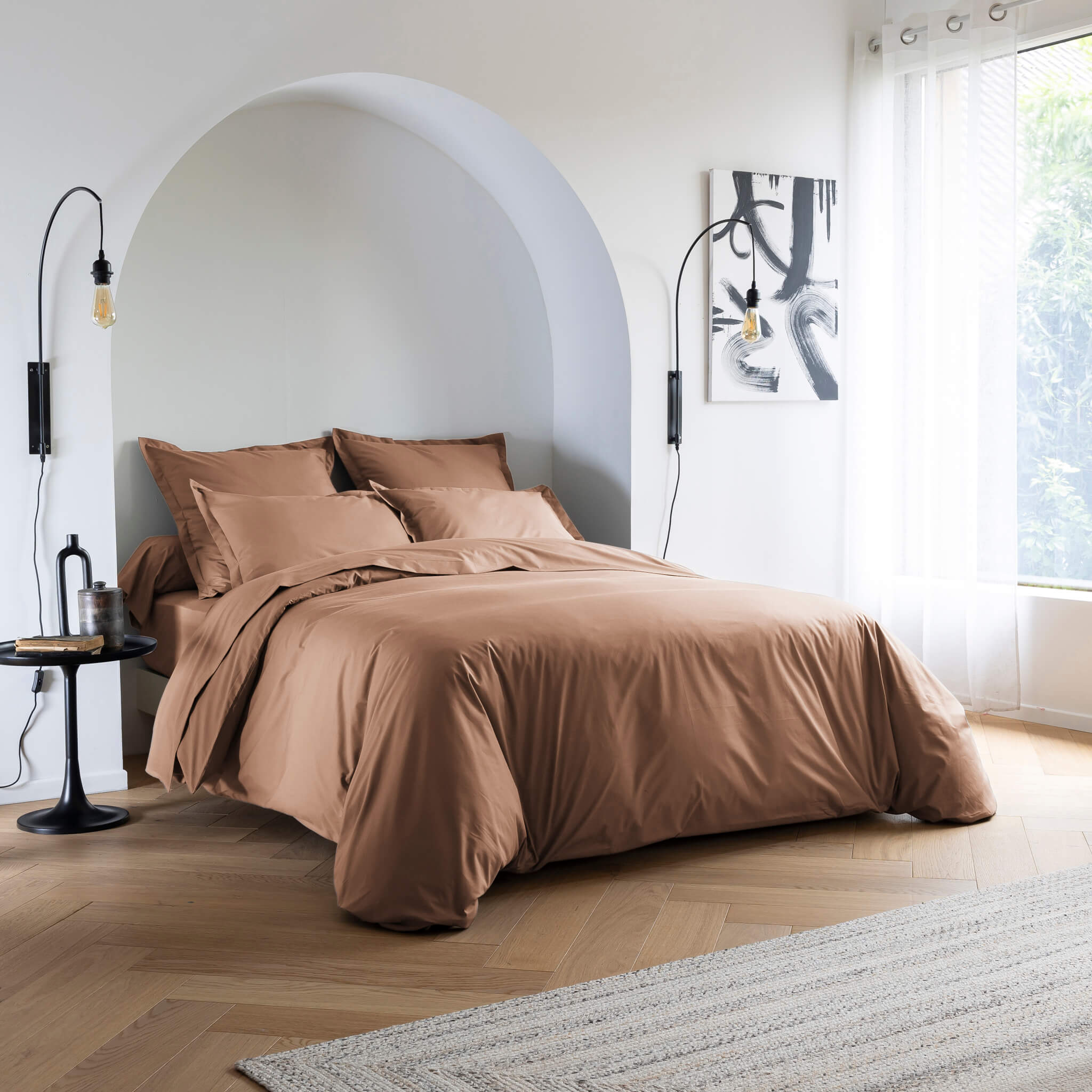 Housse de couette coton percale Marron 140x200 - SOMEO - MORPHEE | Leroy Merlin