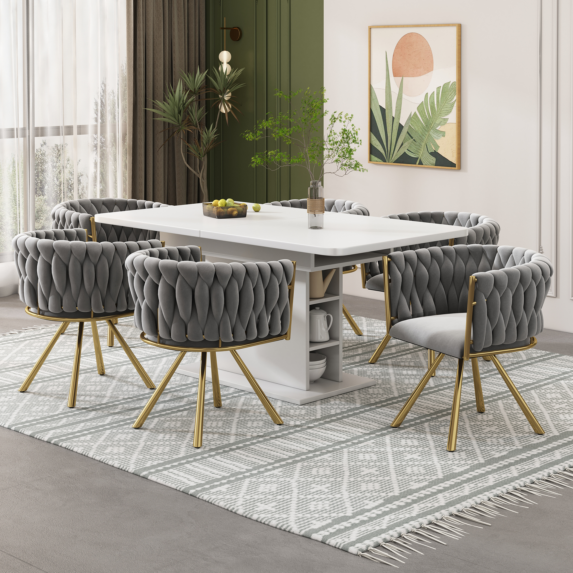Juego de 6 sillas de comedor giratorias con reposabrazos - 59 x 54 x 72 cm - Terciopelo - Gris ...