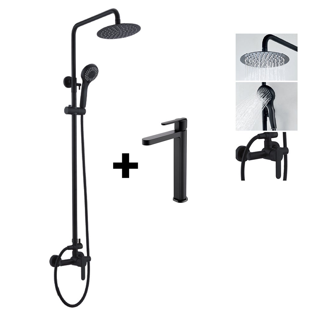 PACK Colonne de douche et Mitigeur lavabo bec haut | Pommeau rond acier ...