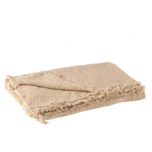 Plaid Frange Coton Polyester Beige - L 130 x l 170 x H 1 cm | Leroy Merlin