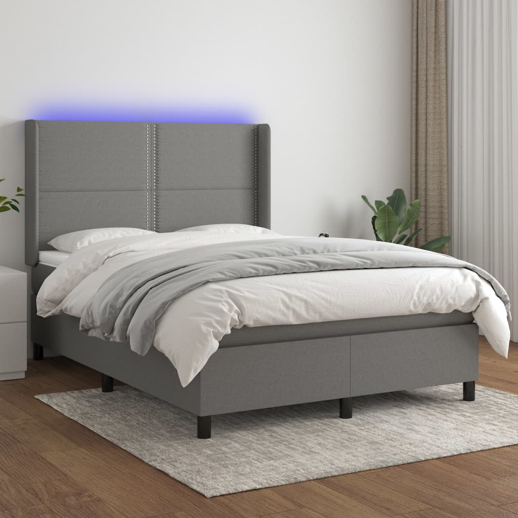 Cama box spring colchón y luces LED tela gris oscuro 140x190 cm | Leroy ...