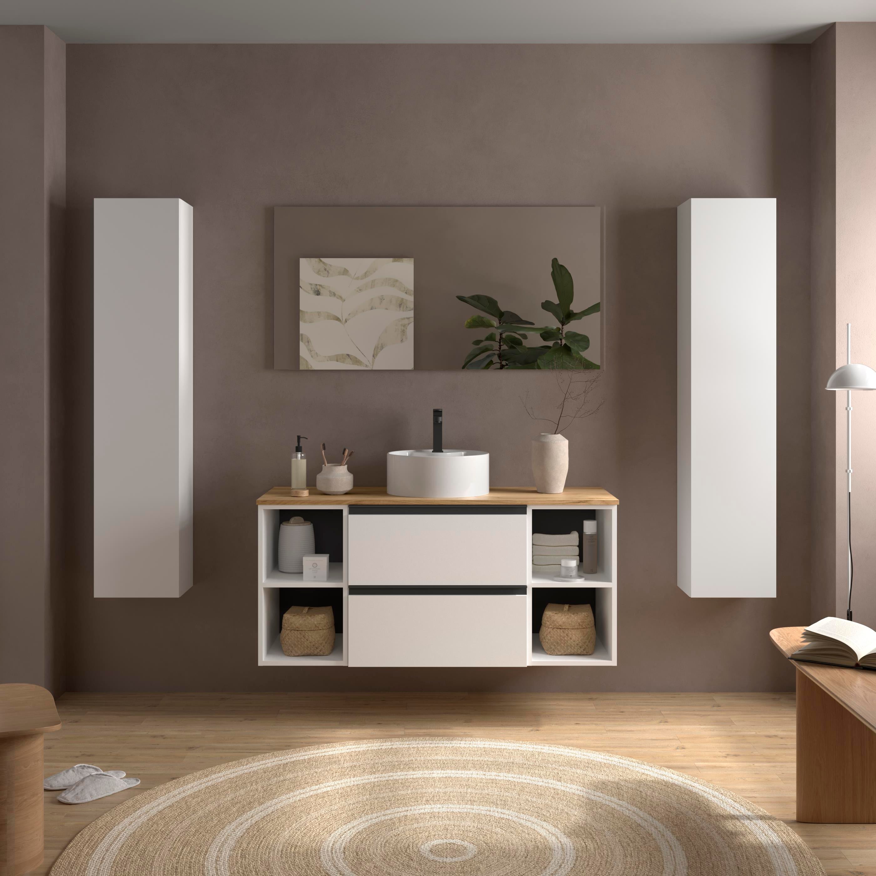 Meuble de salle de bain BEQUIA PLUS METAL 120cm Blanc mat | Vasque à ...