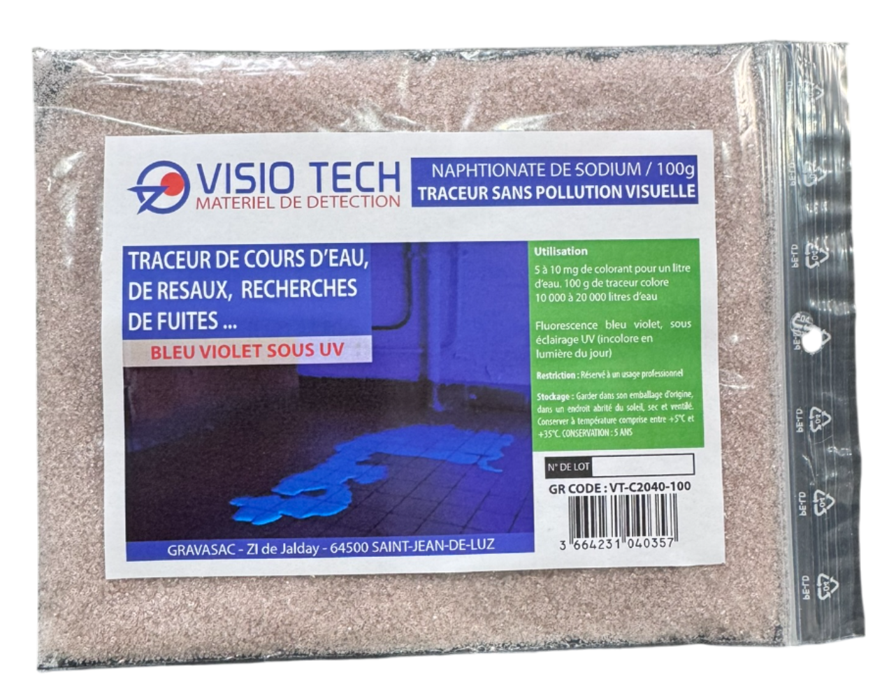 VISIO TECH - Traceur incolore visible sous UV 100g, poudre soluble dans ...