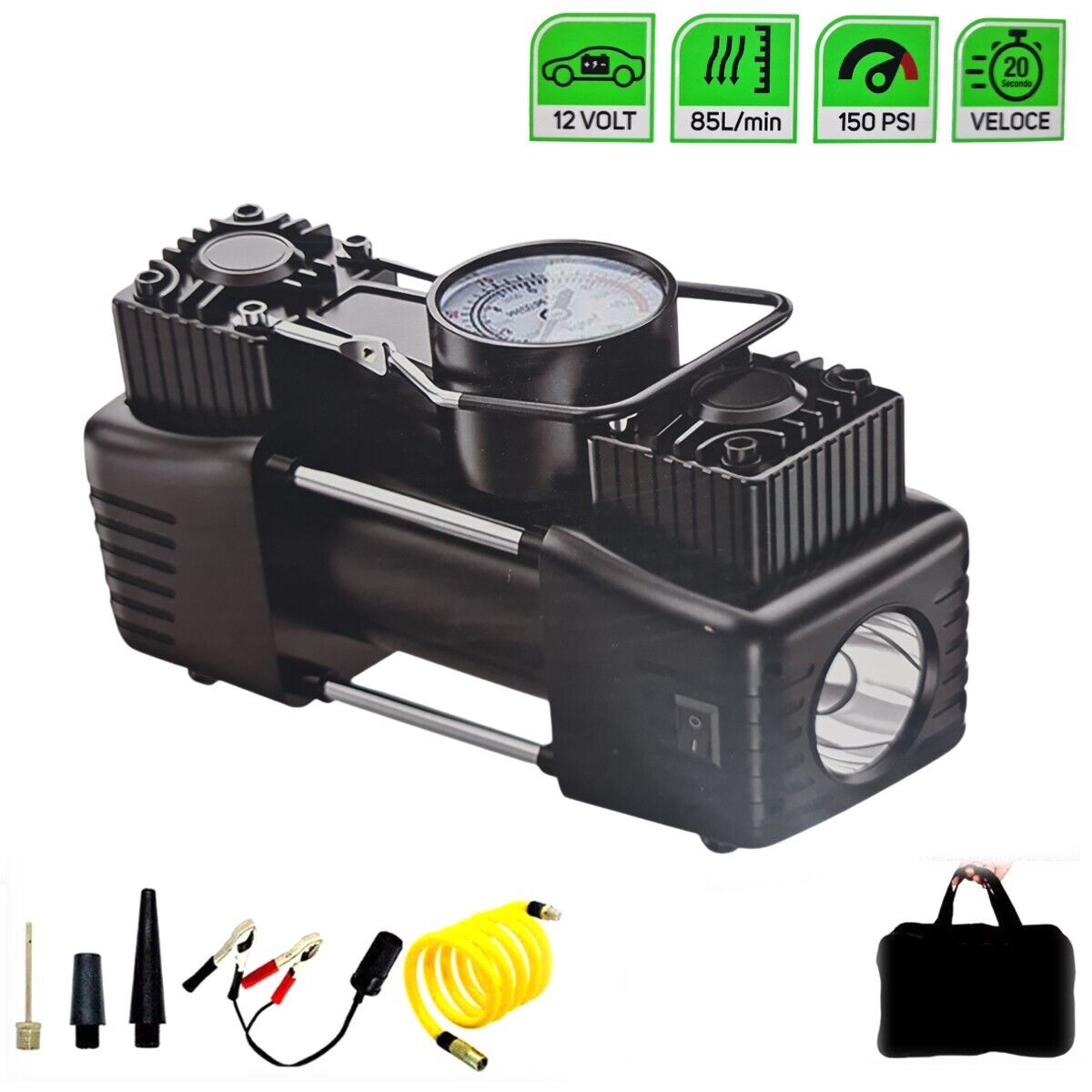 COMPRESSEUR PORTABLE 12 V 150 PSI MINI GONFLEUR DE ROUE 85 LITRES/MIN ...