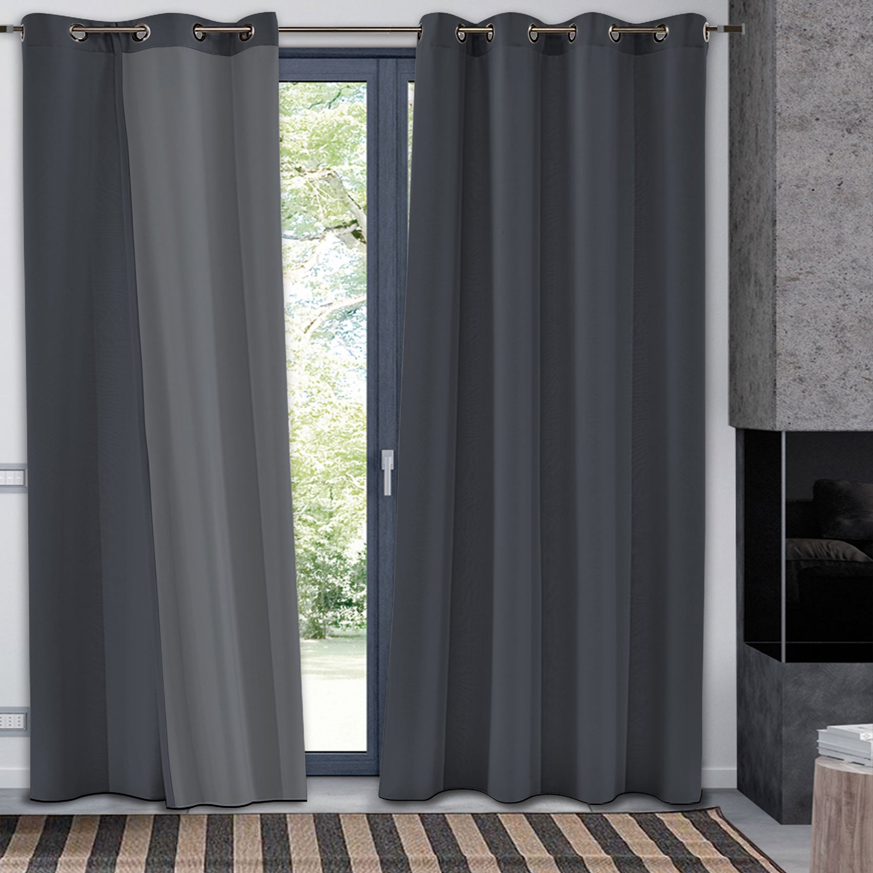 Rideau thermique doublé en flanelle - Gris anthracite - 140x250 cm ...