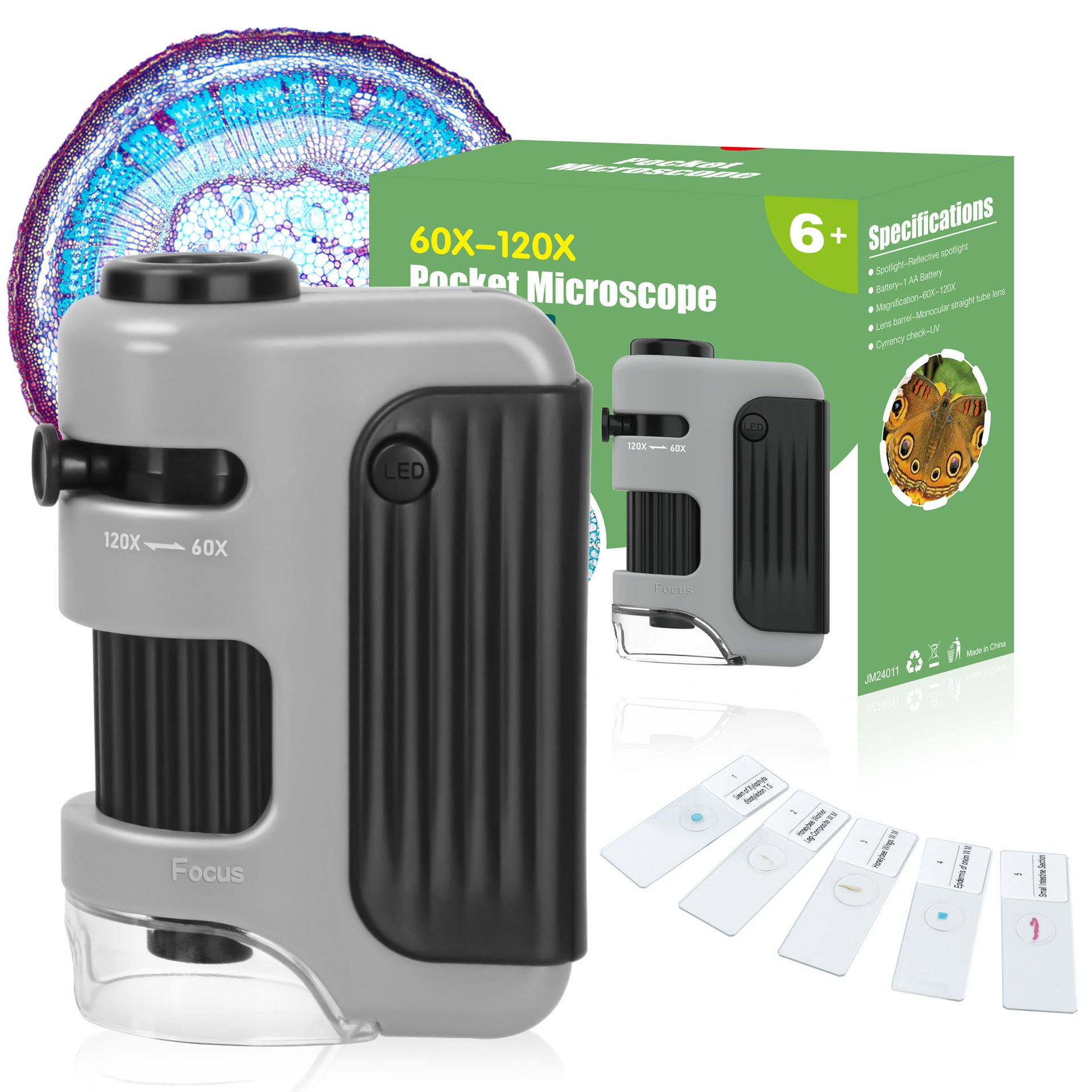 60-120x microscope de poche éclairé par LED pour enfants, microscope ...