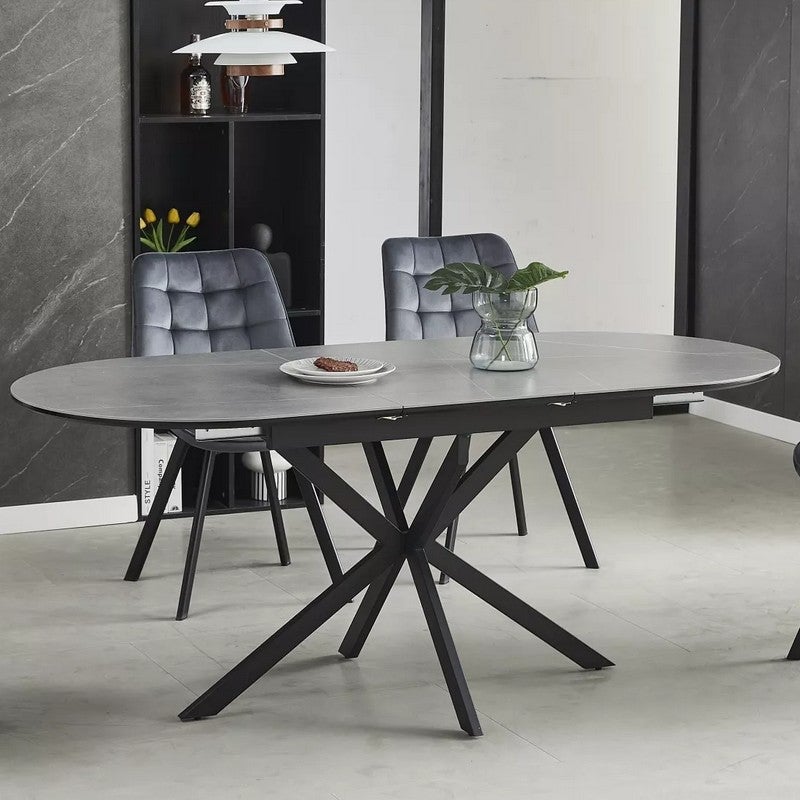 Table extensible 140-180 cm céramique grise 8 pers pied noir ovale ...