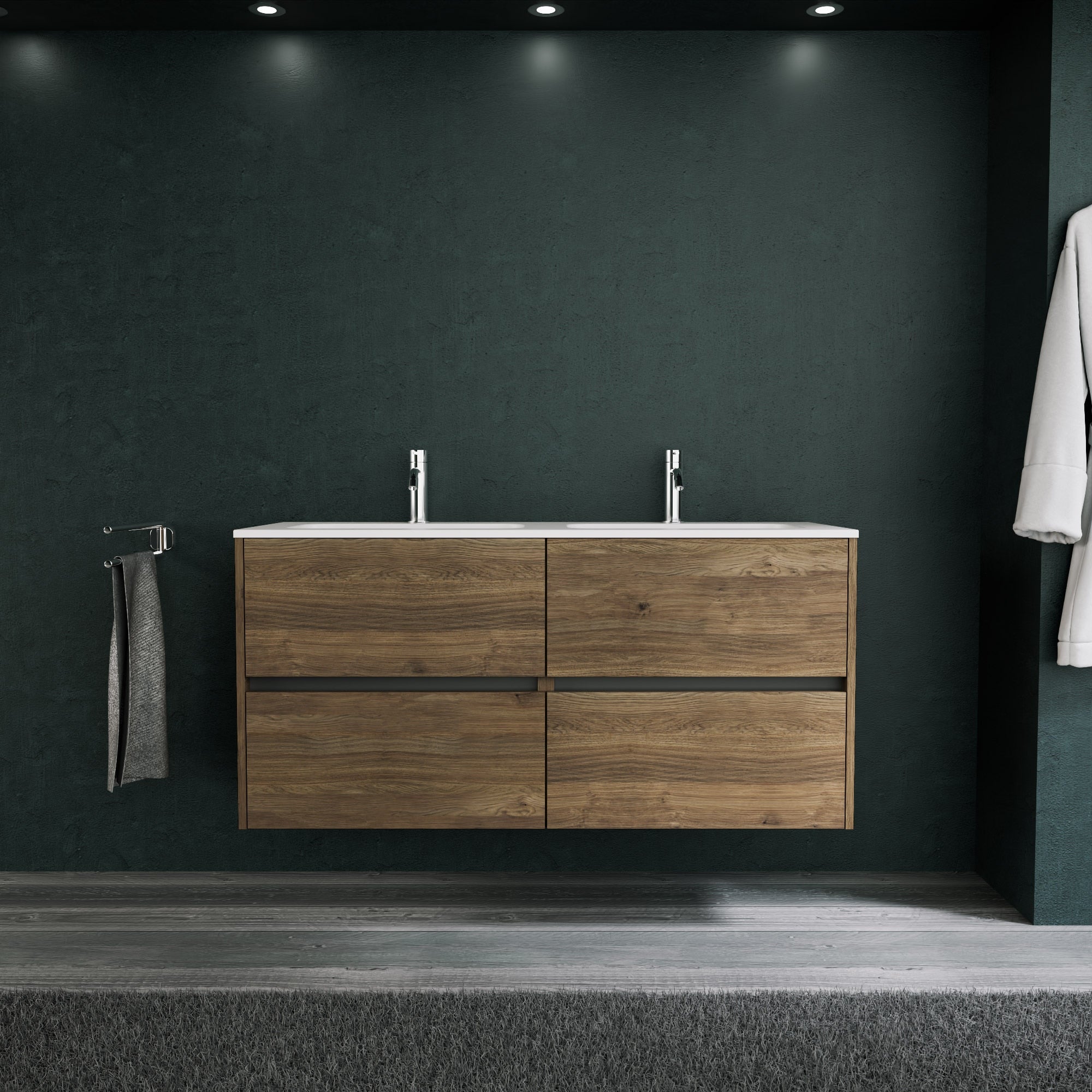 Inda - Mobile bagno 4 cassetti L.120 con doppio lavabo opaco / Rovere ...