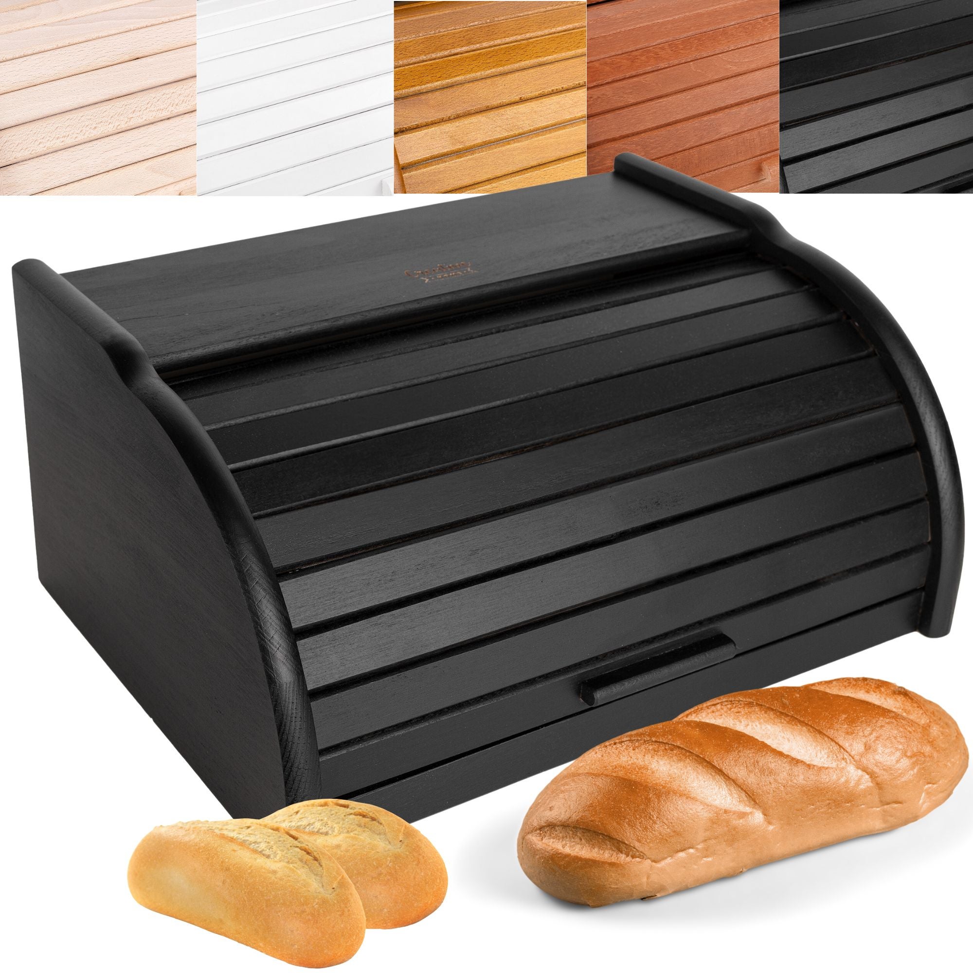 Creative Home Grande Panera Madera Contenedor para Pan Negro | 38 x 28,5 x 17,5 cm (+/- 1cm ...