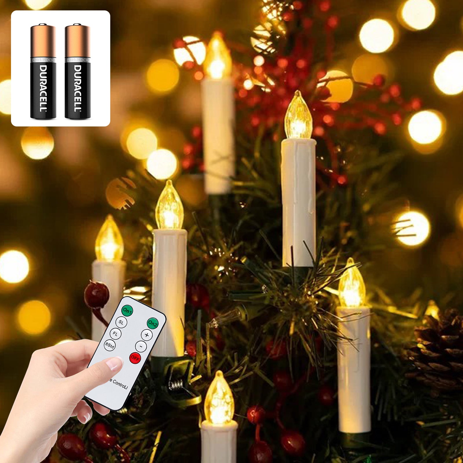 40x bougies LED bougies de Noël LED guirlandes lumineuses sans fil avec minuterie sans flamme ...
