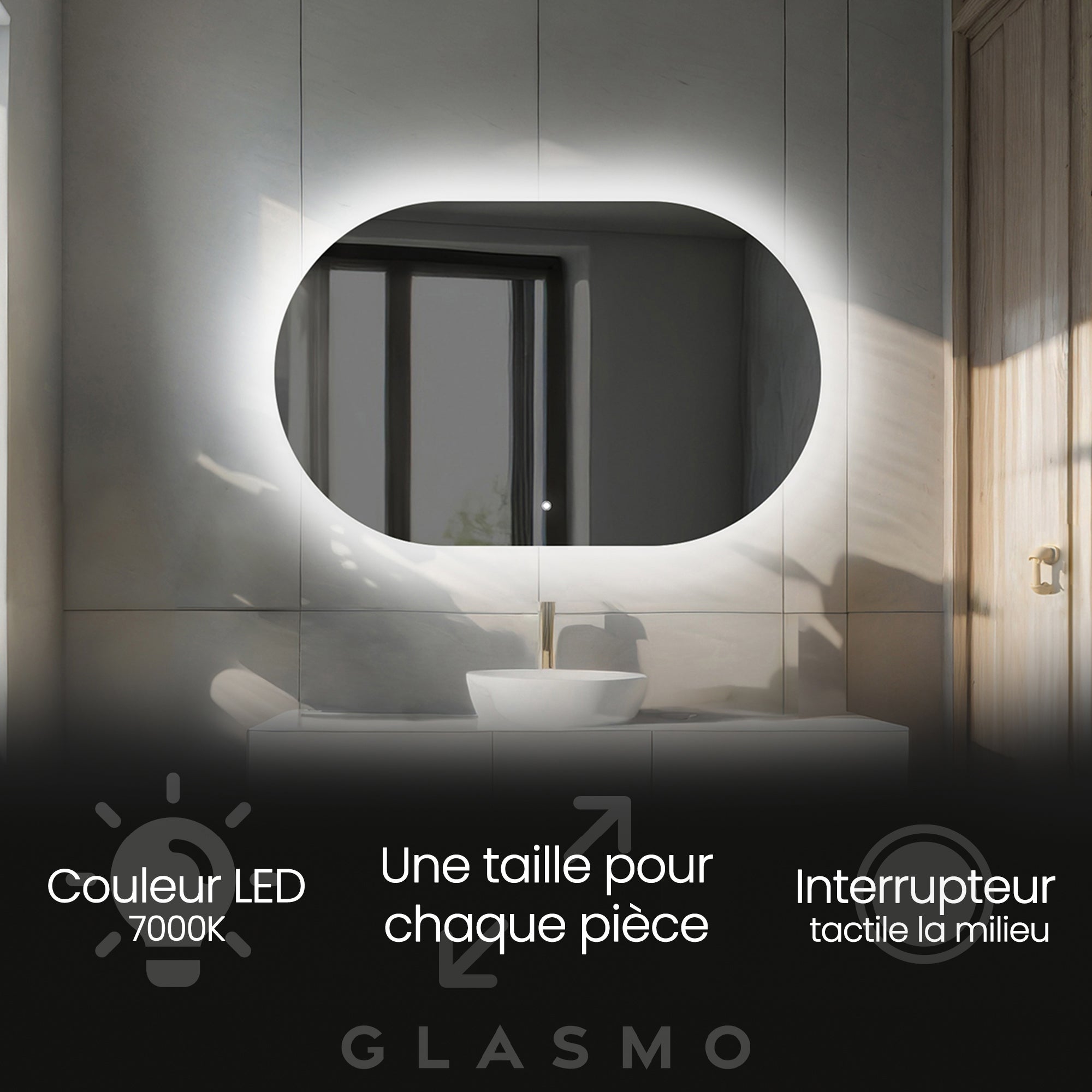 Miroir avec LED Illumination Salle de Bain - Ariana | 110x60 cm | Blanc ...