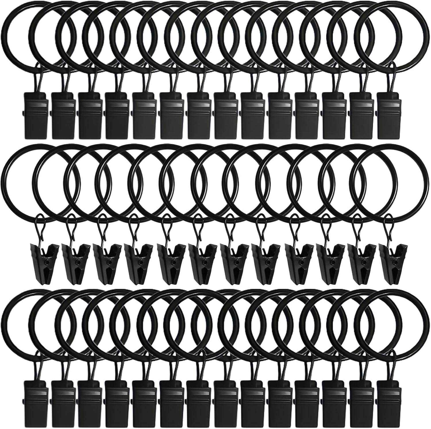 40 Pièces Anneaux Rideaux, Robuste Pince a Rideaux Anneaux Rideaux avec Pince, Antirouille ...