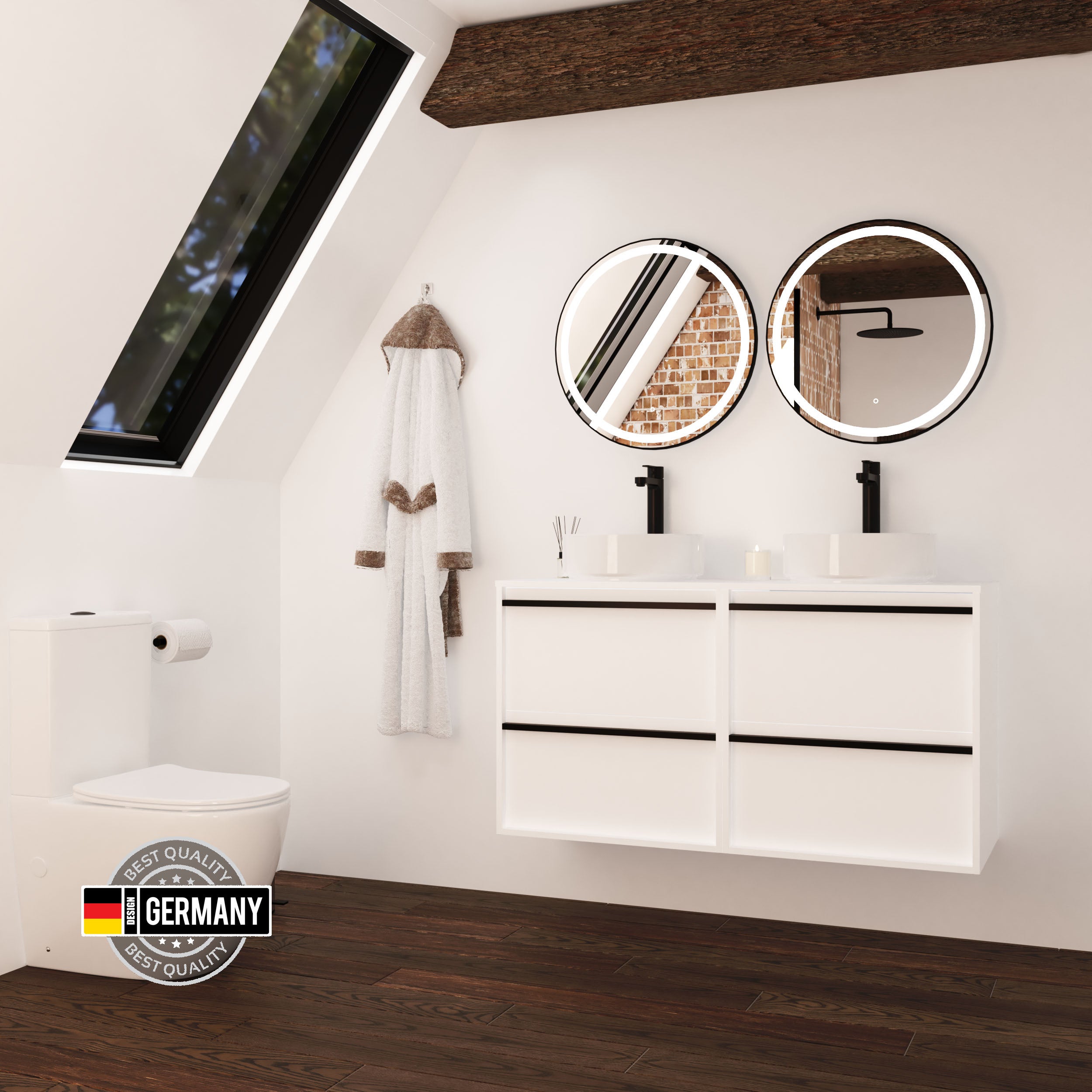 MEUBLE SALLE BAIN SUSPENDU ERFURT|120 CM BLANC|4 TIROIRS|PLAN ET LAVABO ...