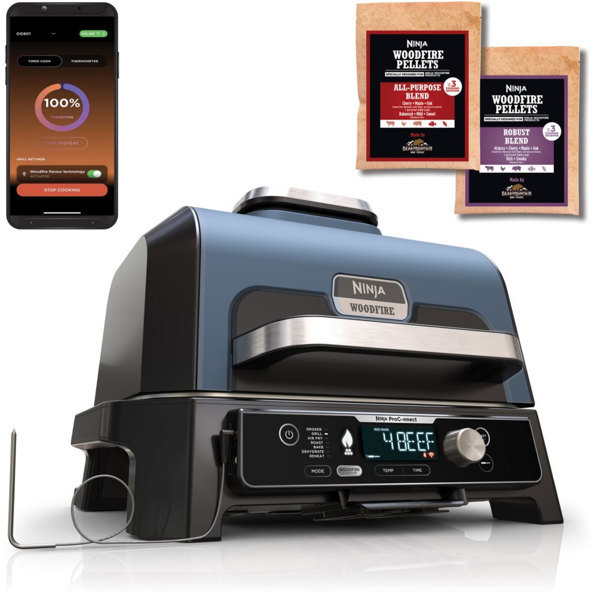 NINJA Woodfire Barbecue Eléctrico con ahumador Azul | Leroy Merlin