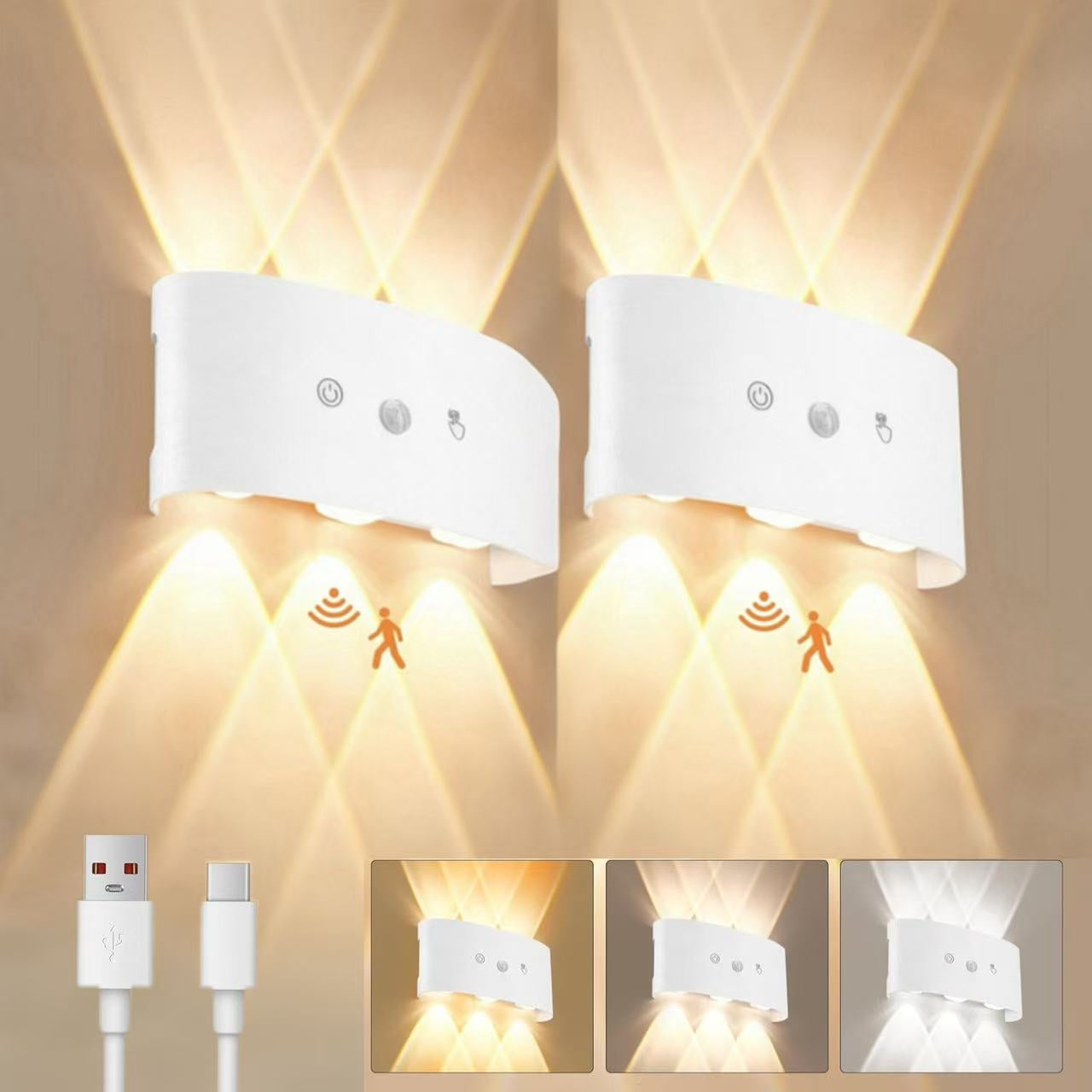 MOORLE Juego de 2 Aplique de pared con sensor, aplique de pared ...