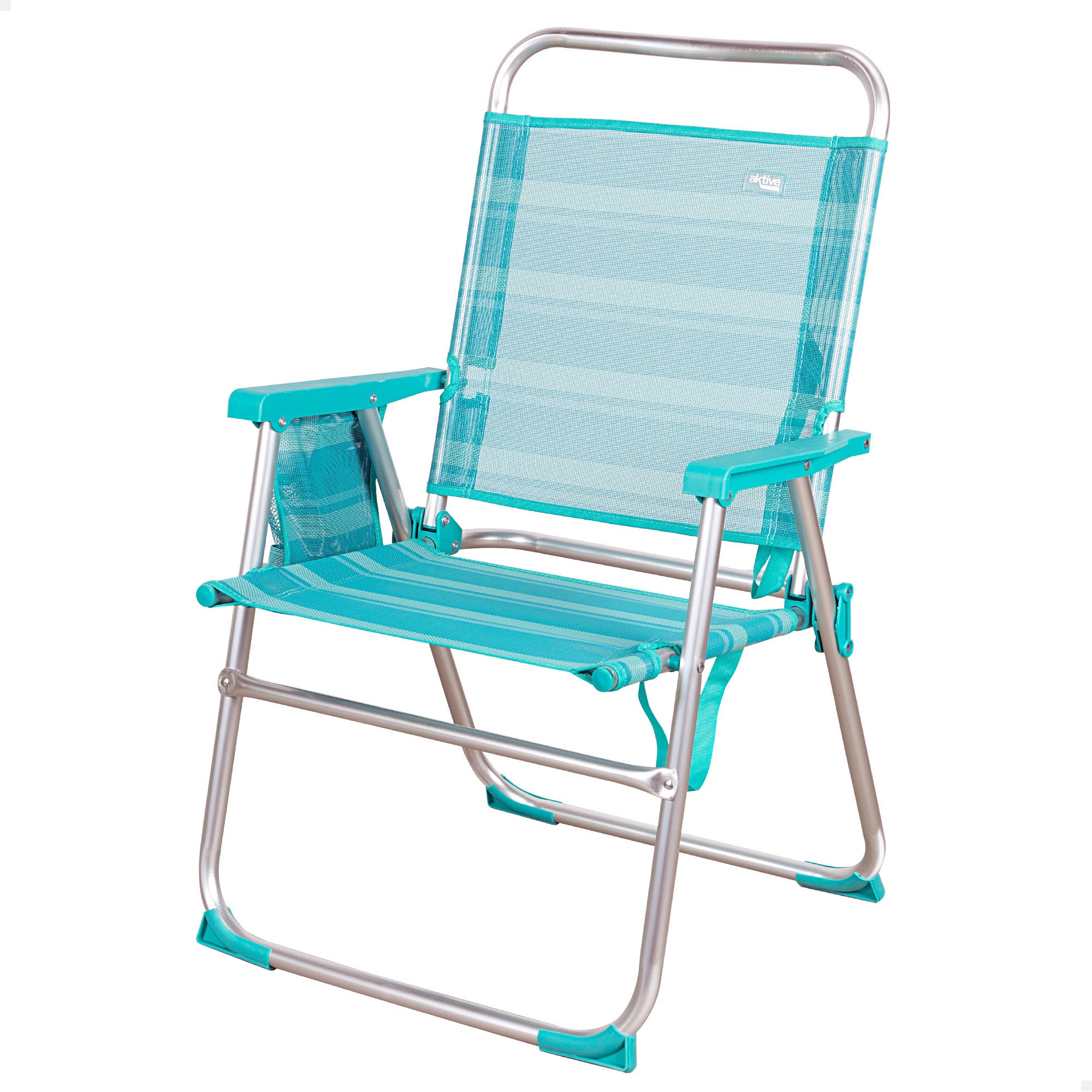 Chaise pliante haute avec poignée. Chaise de plage avec accoudoirs ...