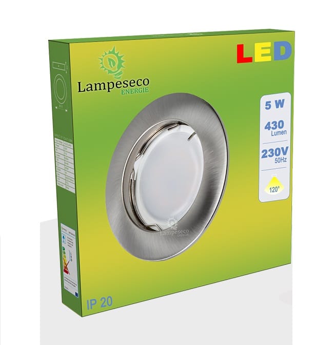 Lot De 4 Spot Led Encastrable Complete Alu Brossé Lumière Blanc Chaud