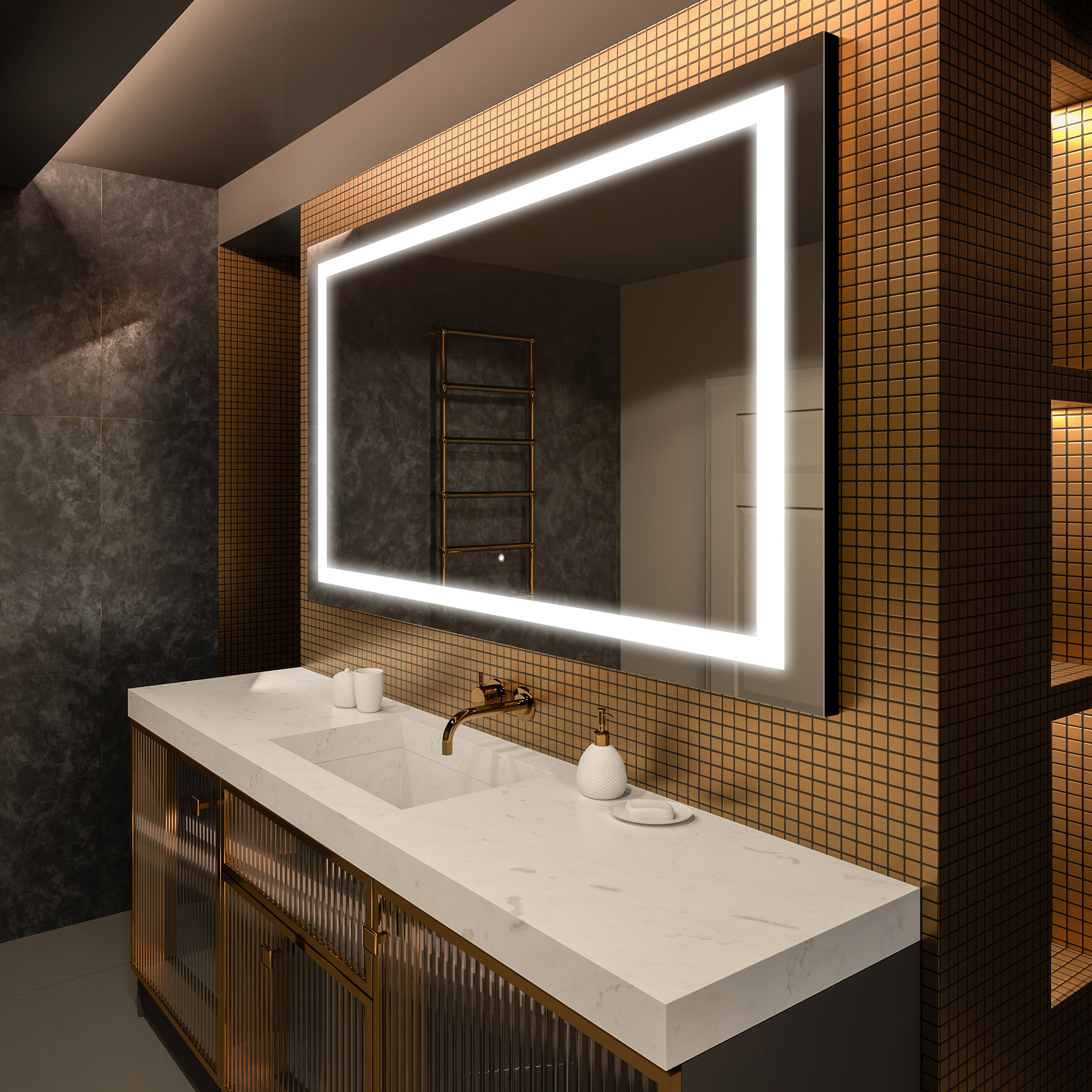 Lustro Premium z podświetleniem LED Łazienka (60x60cm) Podświetlane ...