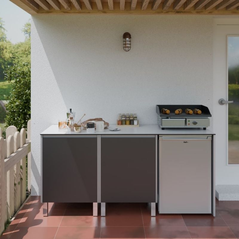 Cuisine d'extérieur en inox KX07 - 180 cm avec emplacement frigo ...