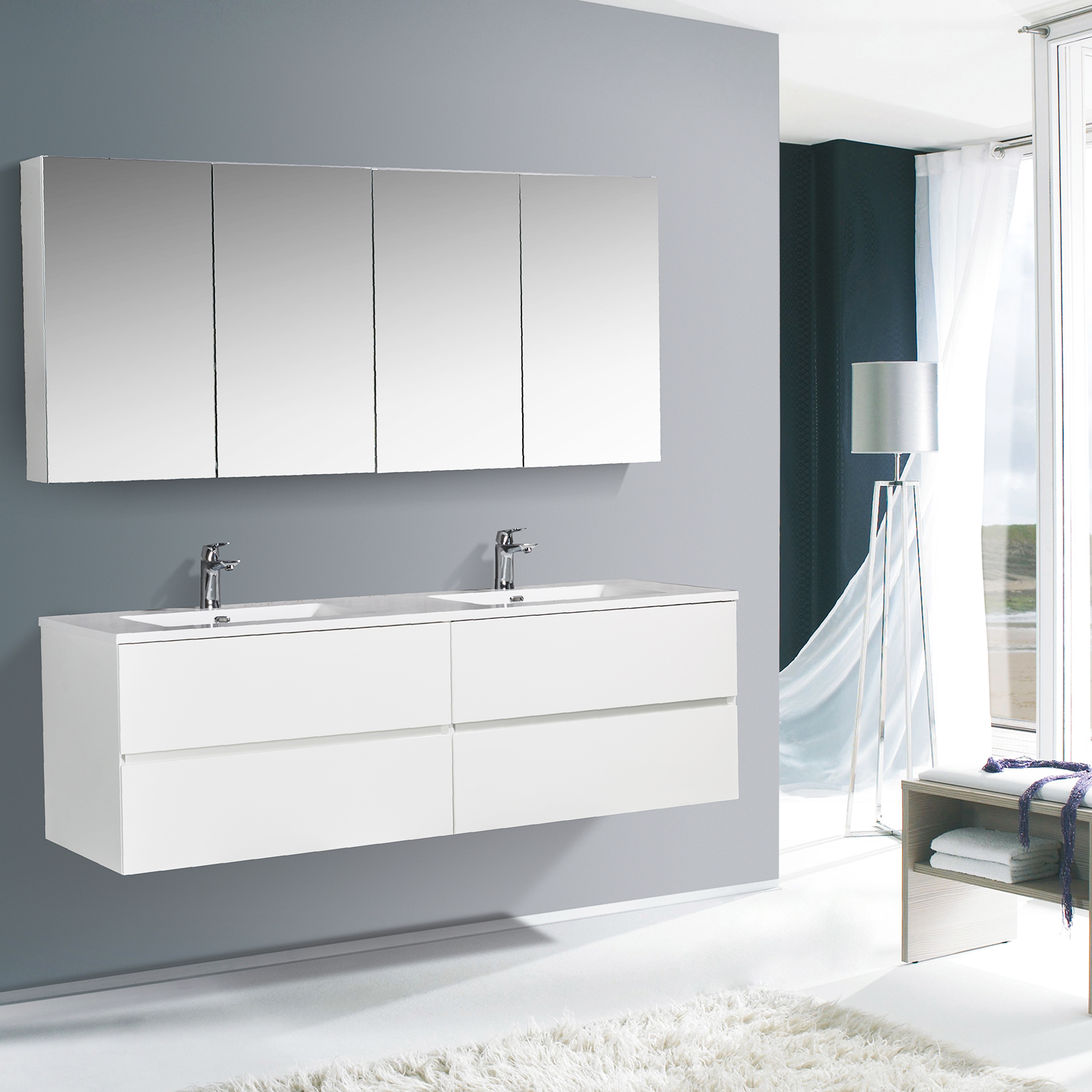 BERNSTEIN - Set da bagno EDGE 1700 - Senza specchio, bianco lucido, 2x ...