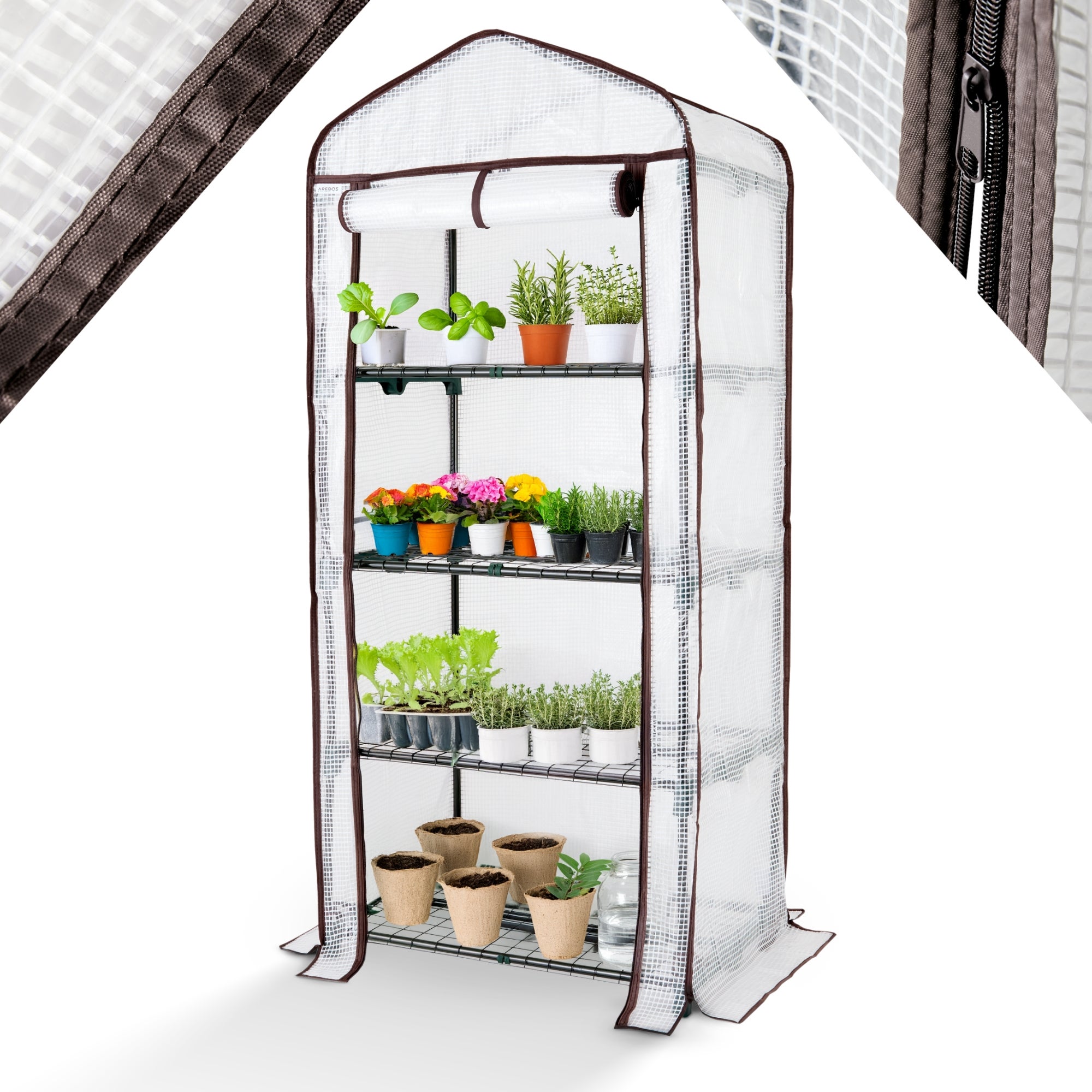 AREBOS Serre à feuilles de première classe, 4 étages, 70 x 50 x 158 cm ...