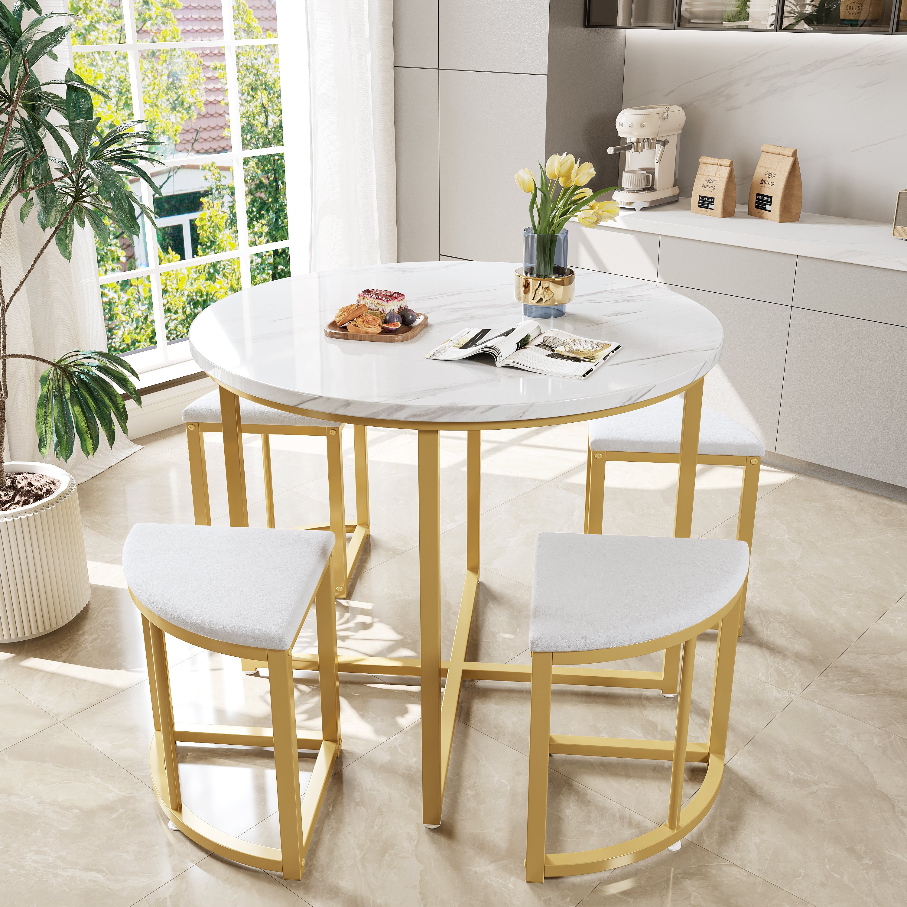 Juego de mesa de comedor con cuatro sillas, juego de comedor con tapa ...