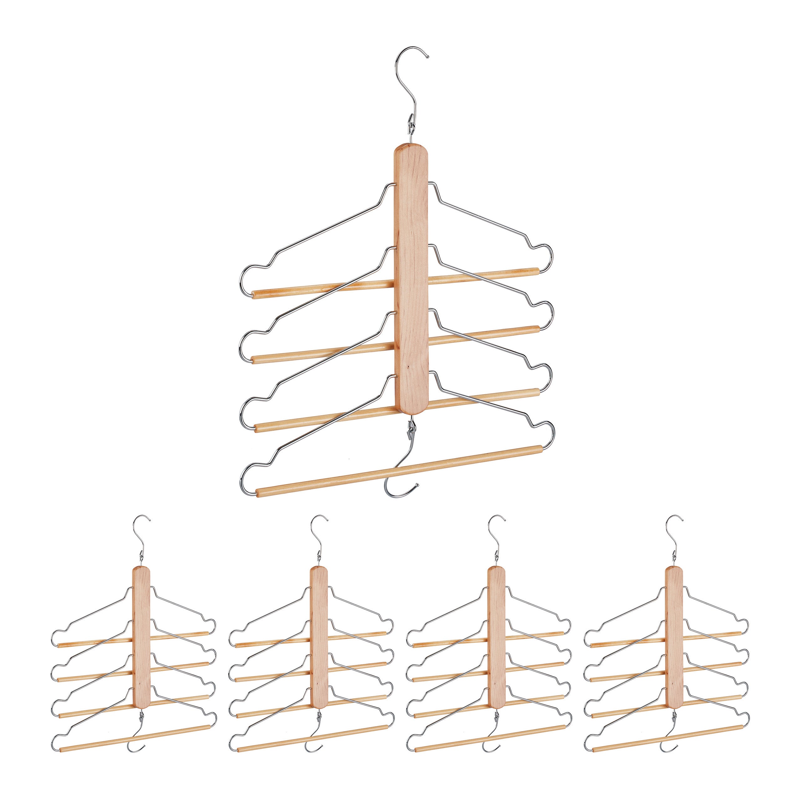 Relaxdays Pack de 5 Perchas Múltiples Ahorra Espacio, Beige, Madera y ...