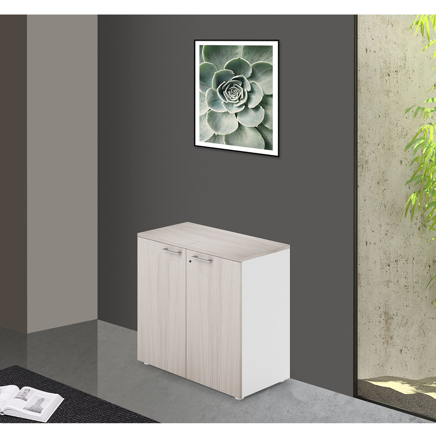 Meuble de bureau bas à deux portes avec serrure, couleur Olmo ...