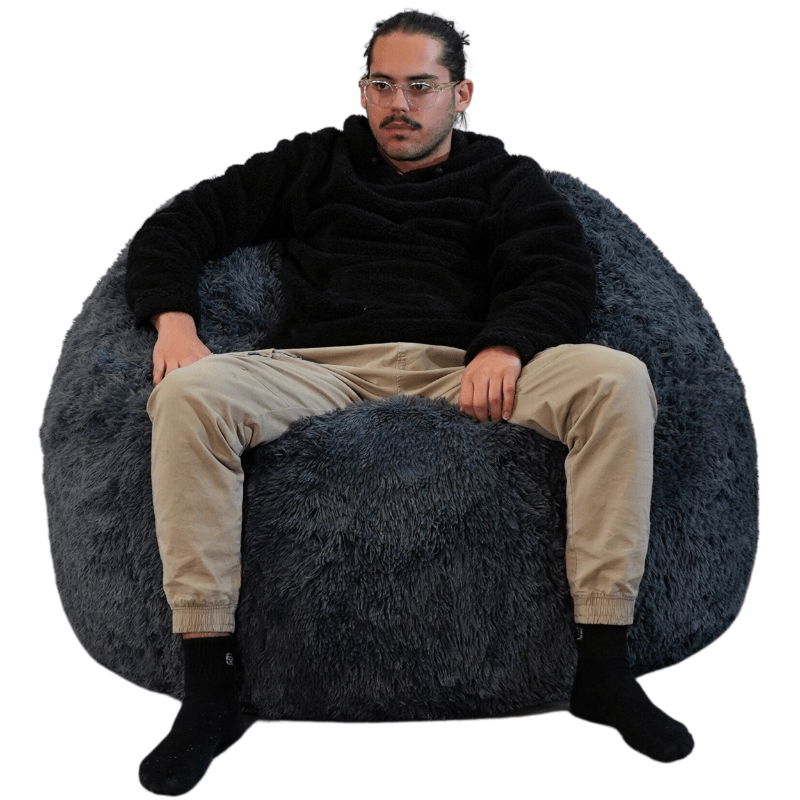 Pouf géant déhoussable fausse fourrure BANANAIR 120 cm gris | Leroy Merlin