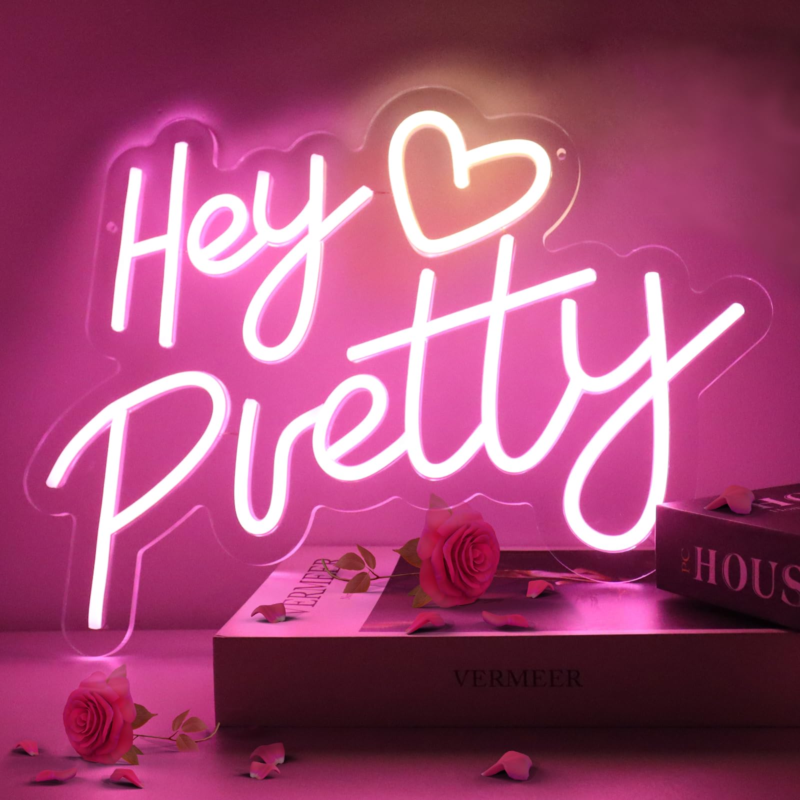 Hey Pretty – panneau néon avec luminosité réglable, lumière rose pour ...