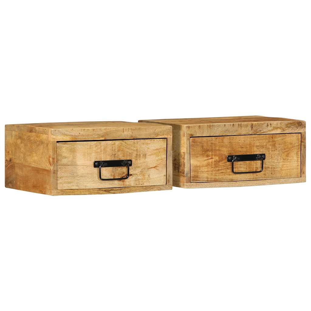 Tables de chevet murales 2 pcs bois de manguier massif brut vidaXL ...