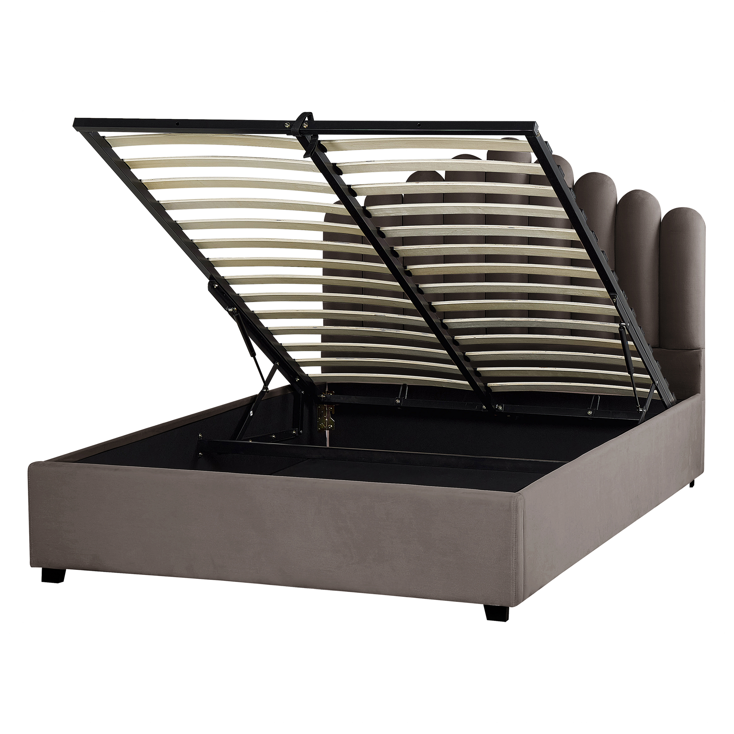 Lit ottoman Velours VINCENNES 140 x 200 cm Taupe | Leroy Merlin