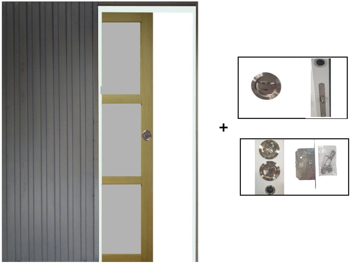 Porte Coulissante Ayous 3 Panneaux Gris Ral 7035 H204 X L73 + Systeme A ...