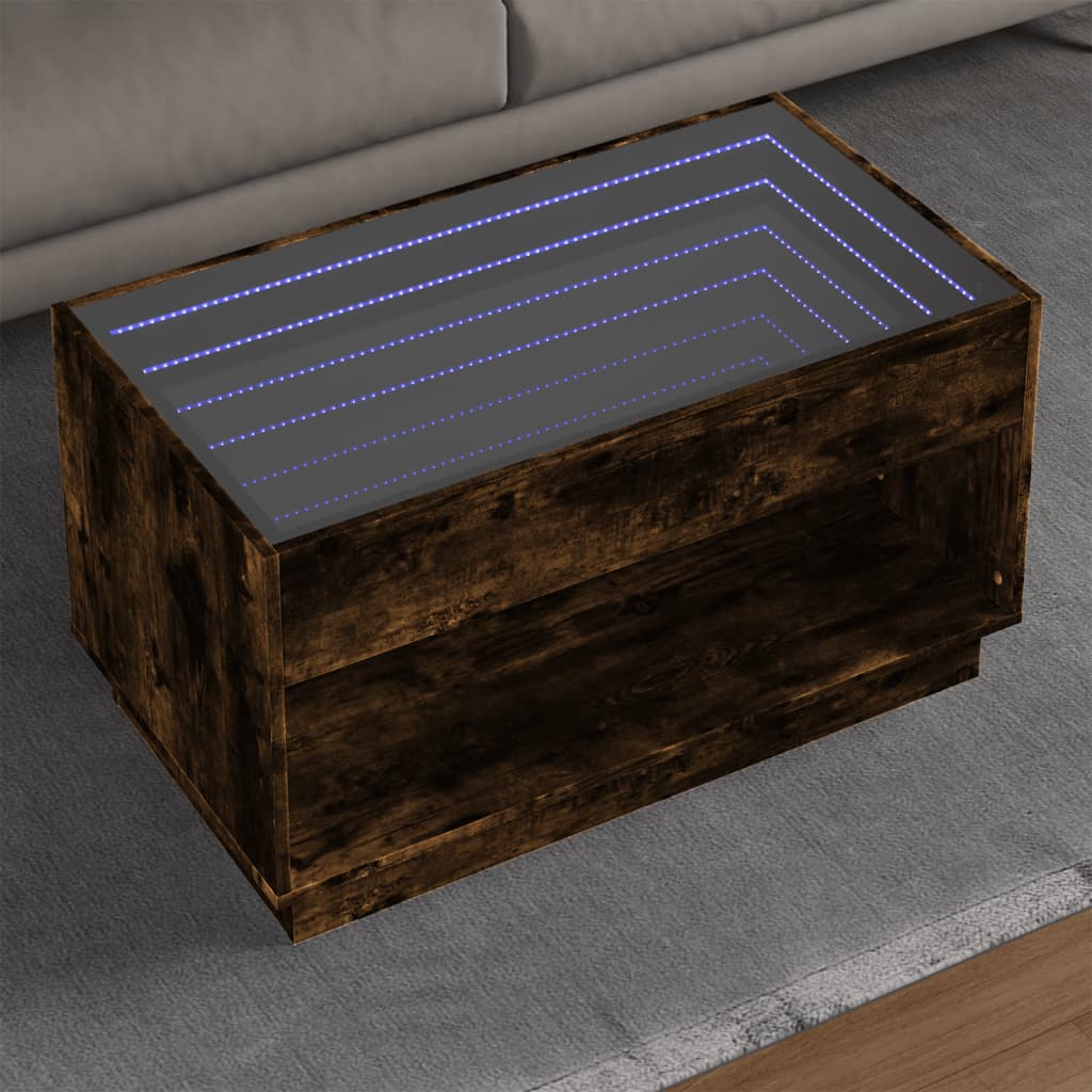 Table basse avec LED infini chêne fumé 90x50x50 cm | Leroy Merlin