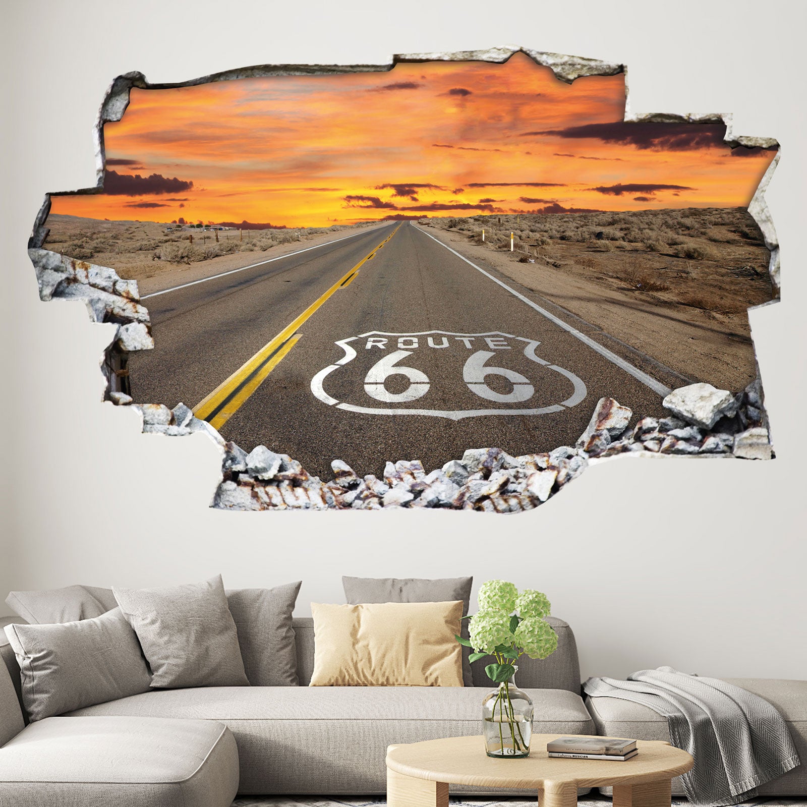 Stickers Trompe l'oeil trou dans le mur - Route 66 - Hauteur 30 x ...
