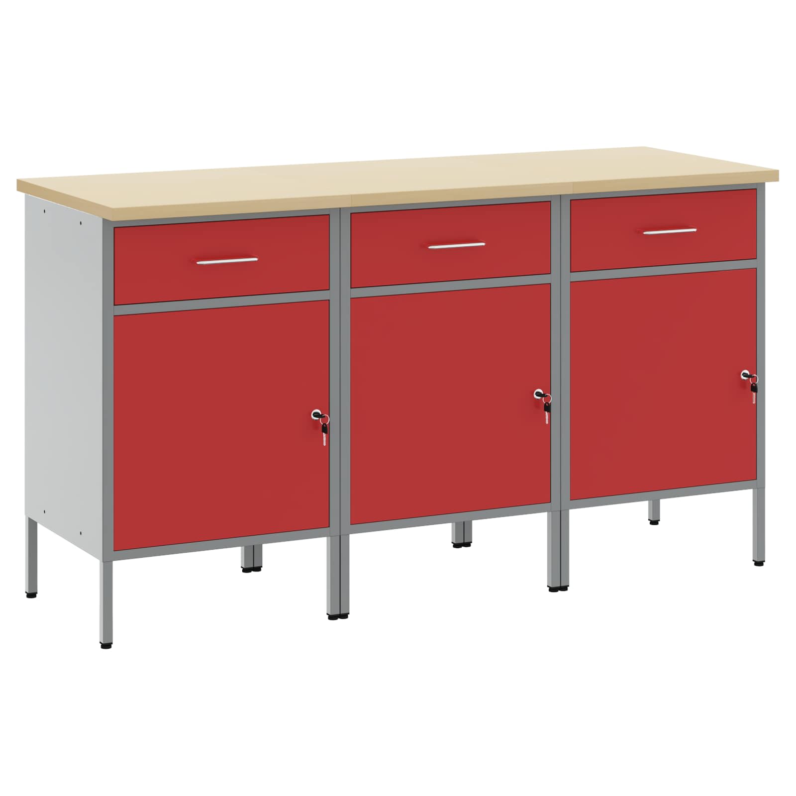 Placard de travail 3 pcs Rouge et Gris 150 x 55 x 85 cm vidaXL | Leroy ...