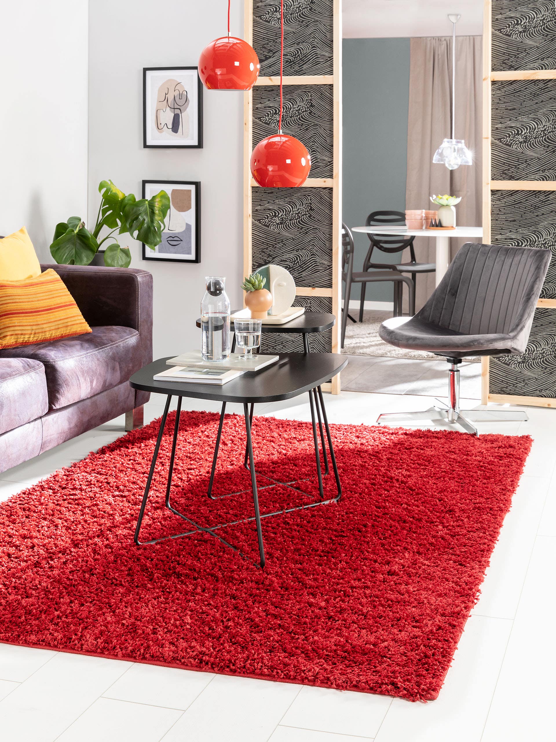 BENUTA - Tapis à poils longs rouge foncé 133x190 cm | Leroy Merlin