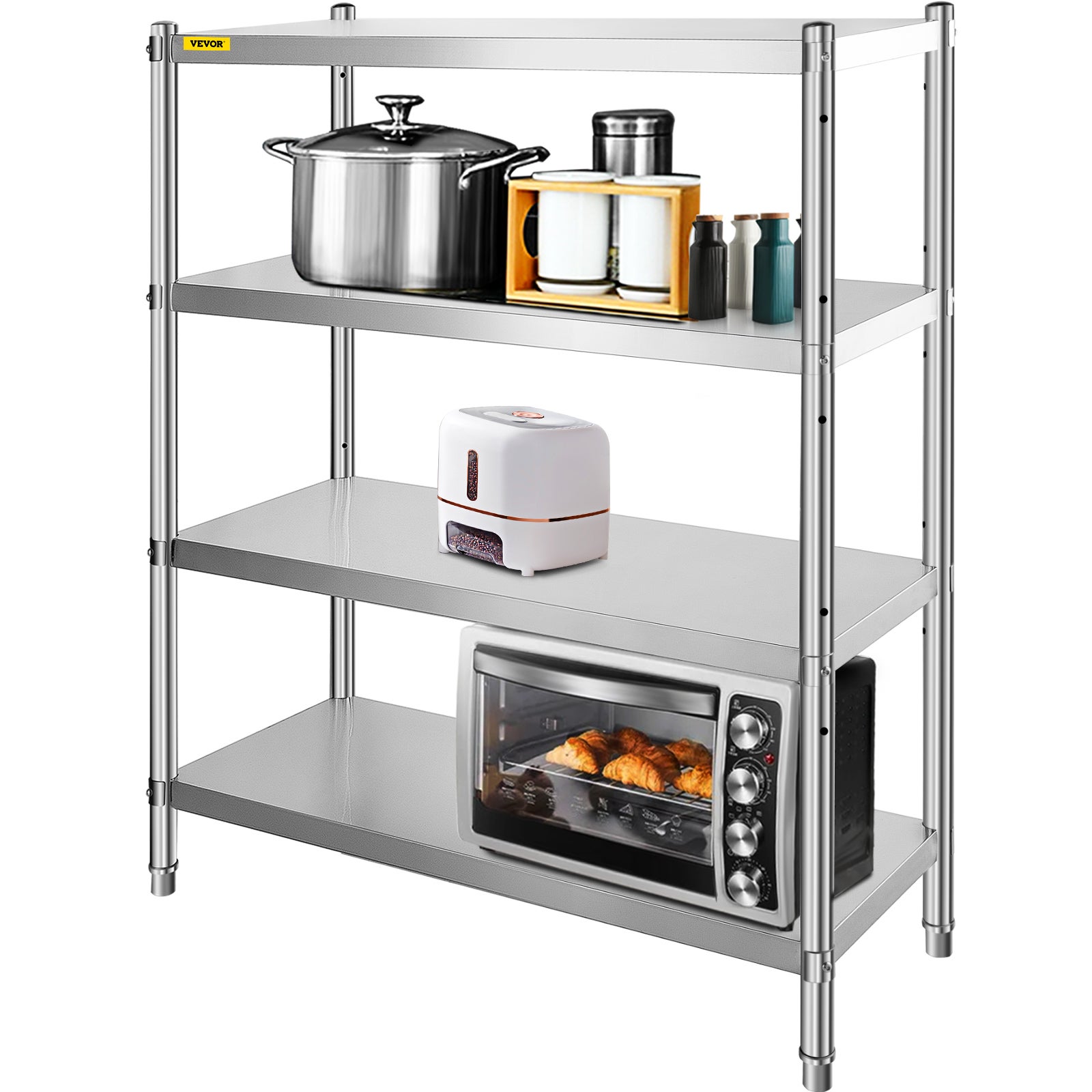VEVOR Étagères Inox de Rangement Cuisine 4 Niveaux 122x40x147cm Garage ...