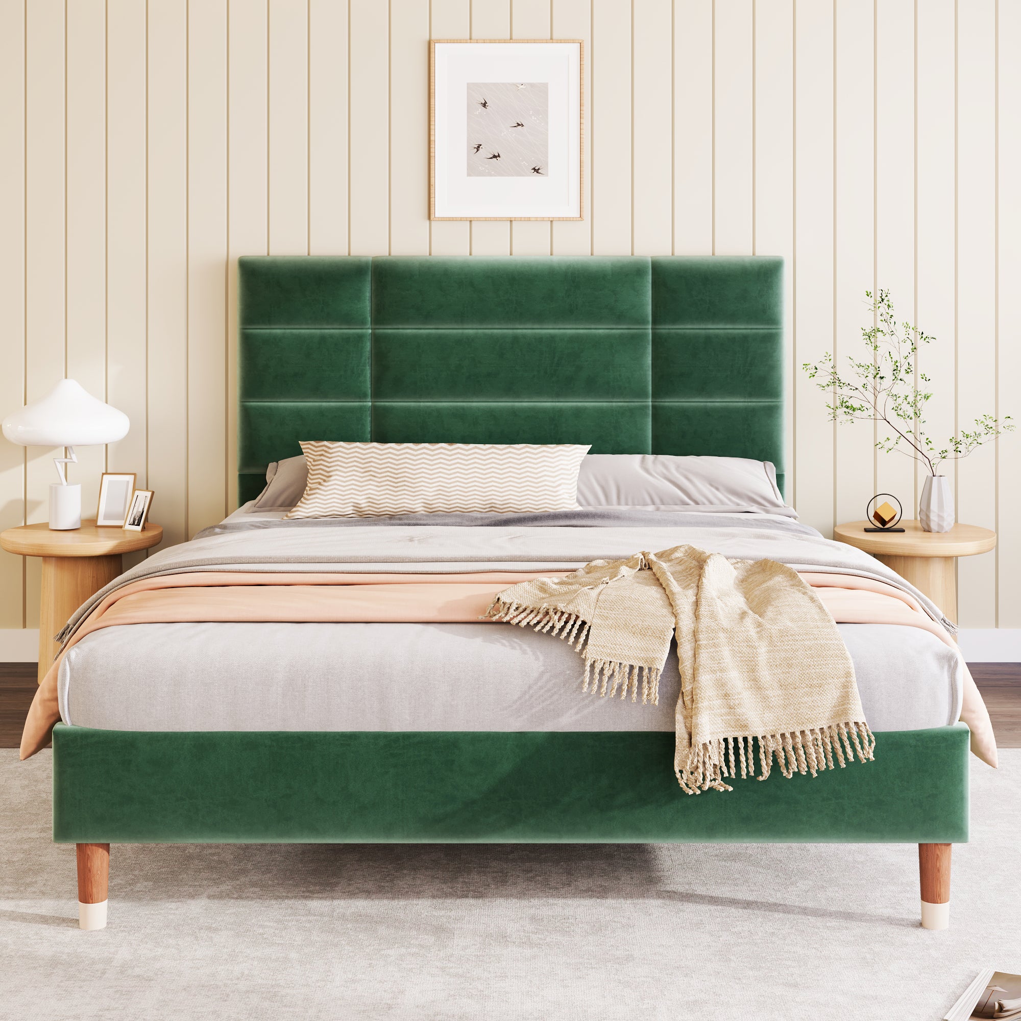 Cama doble 140 x 200 cm - cama tapizada en terciopelo con somier de ...