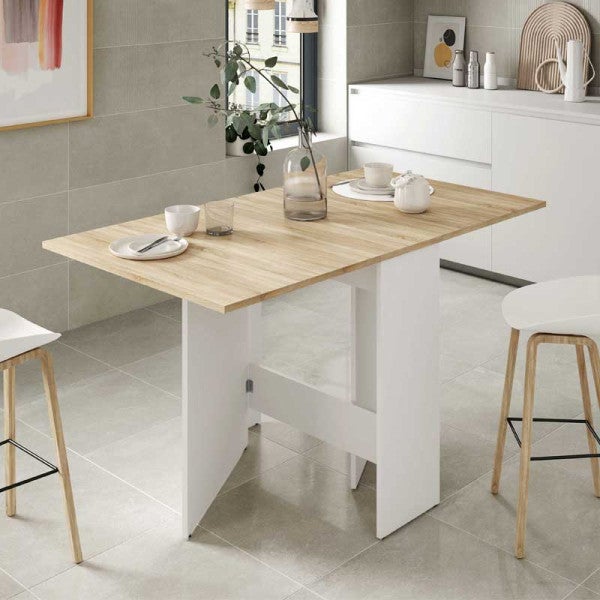 Table de repas pliante Blanc/Chêne clair - CARTIA - L 140 x l 77 x H 78 ...