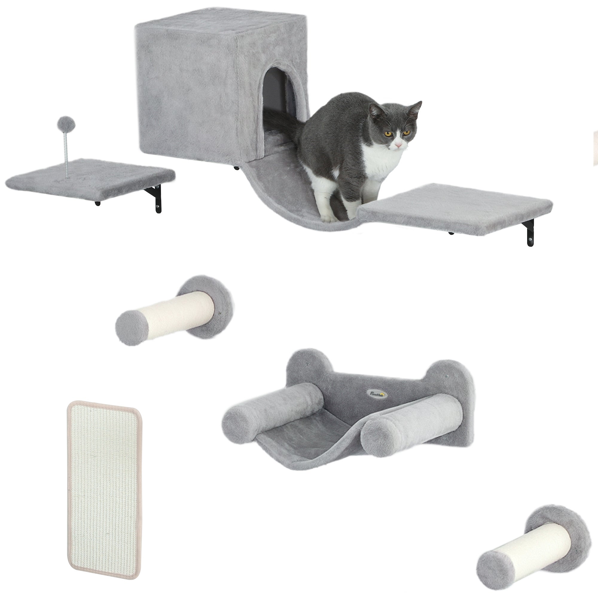 Ensemble de 6 pièces pour chat avec mur d'escalade,maison pour chat ...